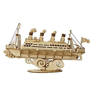 ROBOTIME 3D Puzzle Ship Model Kit 7.5'' Wooden Cruise Ship Building Kit Self-Assemble Toys for Kids and Adults Age 8+ (145 Pieces)
