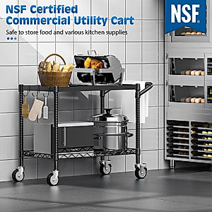 Leteuke 2 Tier Utility Cart with Wheels, NSF Certified 900LBS Capacity Heavy Duty Rolling Utility Carts with Handle Bar, Commercial Grade Metal Serving Storage Cart for Warehouse Kitchen, Gold