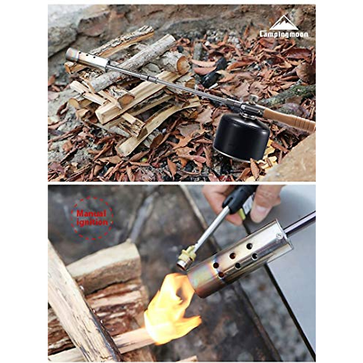 CAMPINGMOON Camping Grill Torch Dual Fuel Head Flame Adjustable for Charcoal Starter with Storage Case MT-3955/I-1010 (Butane + Isobutane)