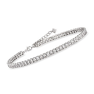 Ross-Simons 10.35 ct. t.w. Princess-Cut CZ Tennis Anklet in Sterling Silver. 9 inches
