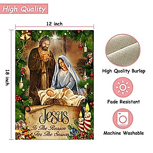 Jesus is The Reason for The Season Garden Flag Clearance, Jesus Garden Flag Banner Burlap Double Sided Jesus Vertical Flag for Outside, Farmhouse Yard Outdoor Christmas Decor - 12x18 inch