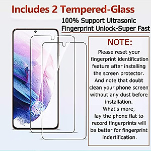 Ferilinso [4 Pack] 2 Pack Screen Protector for Samsung Galaxy S21 5G, [NOT Fit S21+Plus], with 2 Pack Camera Lens Protector [100% Support Ultrasonic Fingerprint Unlock-Super Fast] [Case Friendly]