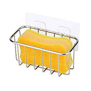 Toplife Adhesive Sponge Holder, Stainless Steel Kitchen Sink Caddy, Silver