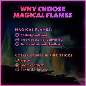 Magical Flames Fire Color Changing Packets for Campfires, Fire Pit, Outdoor Fireplaces - Camping Essentials for Kids & Adults – 12 Pack, Jumbo Flames