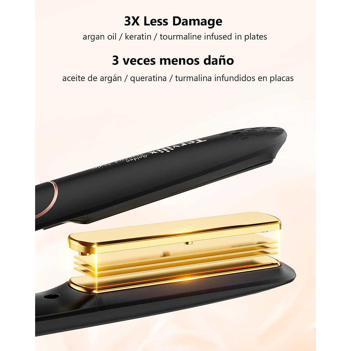 Terviiix Plancha De Cabello Professional 450°F, Non-Snagging Ceramic Flat Iron Hair Straightener 1 inch, 3X Less Damage Hair Iron Straightener and Curler, 15s Fast Heating, 5 Adjustable Heats