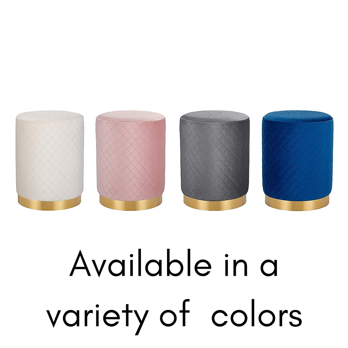 BIRDROCK HOME Round Cream Velvet Ottoman Foot Stool with Lattice Design – Soft Compact Padded Stool – Gold Trim - Great for The Living Room or Bedroom – Decorative Furniture – Foot Rest