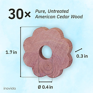 Inovida 30 American Cedar Wood Rings – Stop Clothes Damage - Wardrobe Freshener – Premium American Cedarwood Flowers for Fresh Scent in Drawers and Closets - Cedar Clothes Hangers