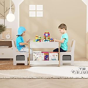GarveeHome Kids Table and Chair Set, 4 in 1 Wooden Activity Table & 2 Chairs with Storage Drawer Detachable Tabletop for Toddlers Kids Drawing, Reading, Crafts, Art,Homework, Nursery, Playroom