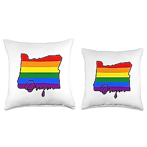 Oregon Map USA State Rainbow Pride Flag Map USA State Oregon Rainbow Flag Pride Month Throw Pillow, 18x18, Multicolor