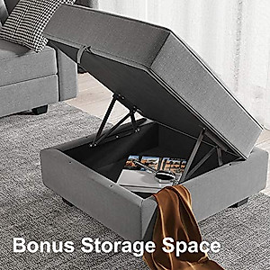 HONBAY Square Ottoman Module for Modular Sofa Couch, Grey