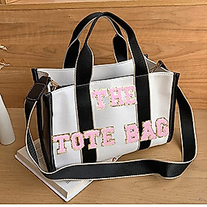 CRUOXIBB The Tote Bag for Women,Handbag Tote Purse with Zipper,Travel Tote Crossbody Shoulder Bag For Shopping Date and Vacation Work School and Travel (White+Black)