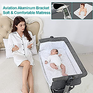 JOLIE VALLÉE TOYS & HOME Baby Bassinet, 2 Height Adjustable Baby Bed and Bedside Crib Bedside Sleeper, Portable Baby Crib, Baby Bedside Swingable Bassinet for New Born with Mattress, Breathable Net