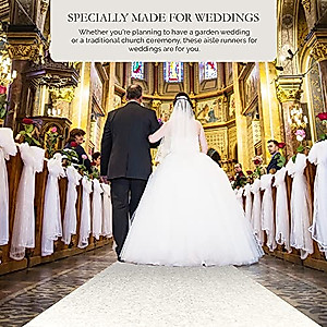 Supply Flora SLS Wedding Aisle Runner, White Floral Print Wedding Floor Must-Have with Pull String and Double-Sided Adhesive Strip, for Indoor and Outdoor Weddings, 50 x 3 Feet