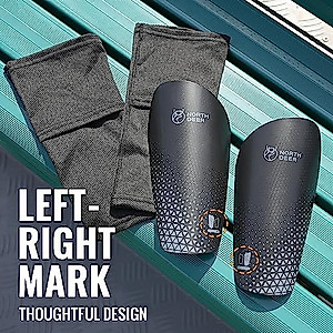 Soccer Shin Guards for Men incl. Sleeves with Optimized Insert Pocket - Protective Soccer Equipment for Kids Adults (Black L)