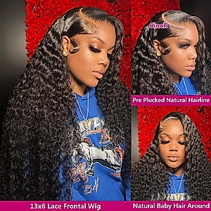 Blomas 200% Density 28Inch Deep Wave Lace Front Wigs Human Hair 13x6 Deep Curly Transparent Lace Front Wig Curly Human Hair Wigs for Women Pre Plucked with Baby Hair Lace Frontal Wig