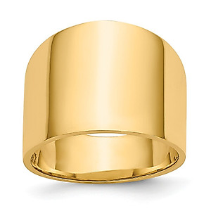 FB Jewels Solid 14K Yellow Gold 15mm Flat-Top Tapered Cigar Wedding Band Ring Size 8.5
