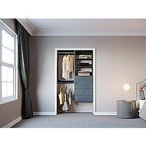 Closet Kit with Hanging Rods, Shelves & Drawers - Corner Closet System - Closet Shelves - Closet Organizers and Storage Shelves (Grey, 54 inches Wide) Closet Shelving
