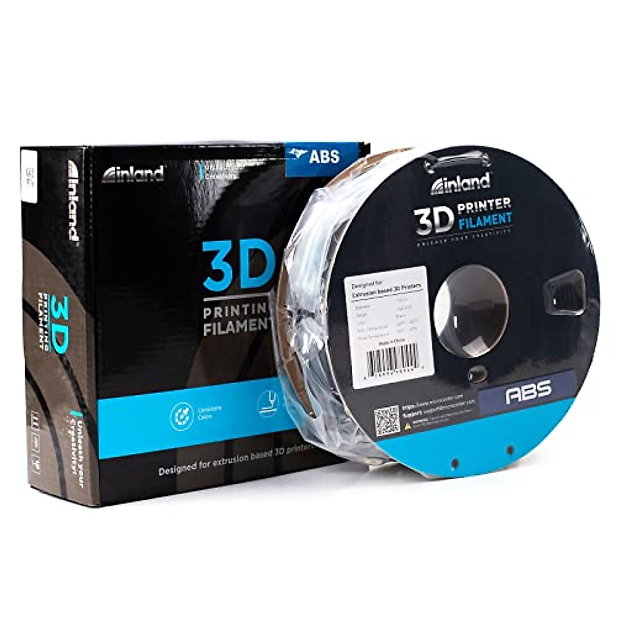 Inland 1.75mm ABS 3D Printer Filament, Dimensional Accuracy +/- 0.03 mm - 1kg Cardboard Spool (2.2 lbs) - Fits Most FDM/FFF Printers - Black