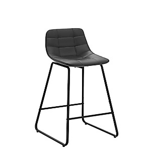 LUE BONA Upholstered Checkered Pattern Bar Stools Set of 4, Faux Leather 30 Inch Bar Height Chairs with Metal Legs for Kithchen Island, Red Brown