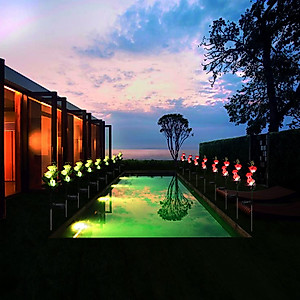 IRmm Outdoor Solar Garden Flower Lights, 2 Pack LED Solar Powered Flowers Lights with 6 Roses, Waterproof Solar Garden Stake Lights for Garden, Patio, Yard, Pathway Decoration (Red+Yellow)