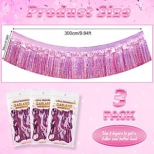 3 Pack×10Ft Pink Iridescent Foil Fringe Banner Party Decorations, Shiny Metallic Tinsel Streamers Hanging Garland Photo Booth Backdrop Wall for Wedding Birthday Bachelorette Party Supplies