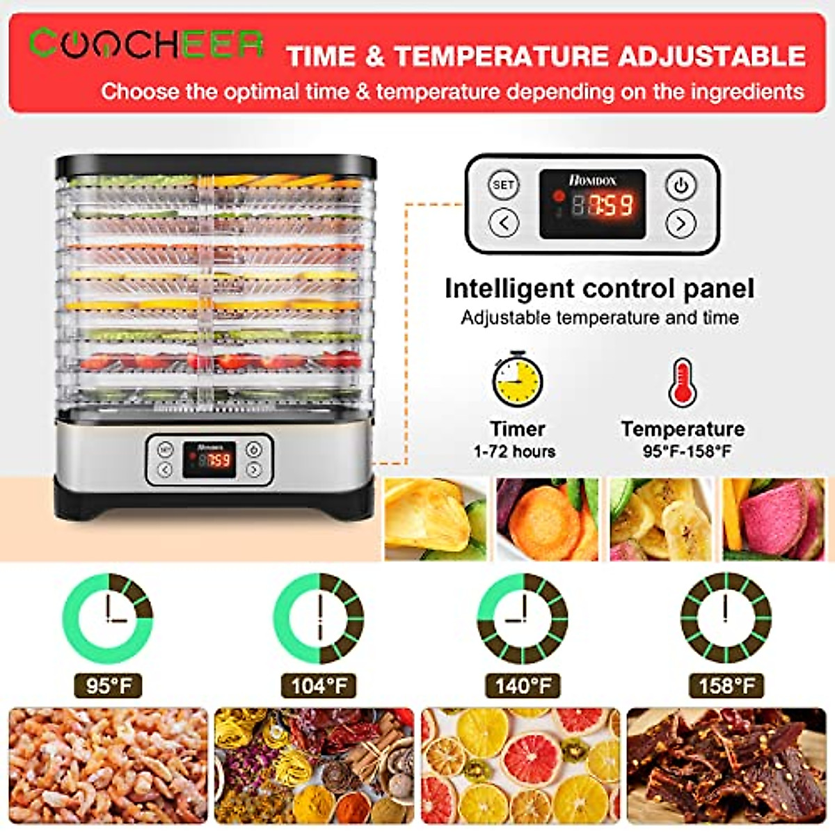 8 Trays Food Dehydrator Machine, Dehydrators for Food and Jerky, Food Dehydrator Machine with Fruit Roll Sheet for Meat, Herbs, Upgraded Digital Timer and Temperature Control | BPA Free | 400 Watts
