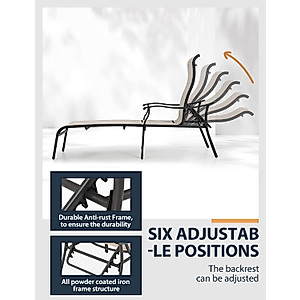 HAPPATIO Patio Chaise Lounge 3 Pieces,Patio Lounge Chair with Glass Coffee Table,Pool Lounge Chair with Breathable Textilene Fabric for Patio Backyard Poolside (Brown)