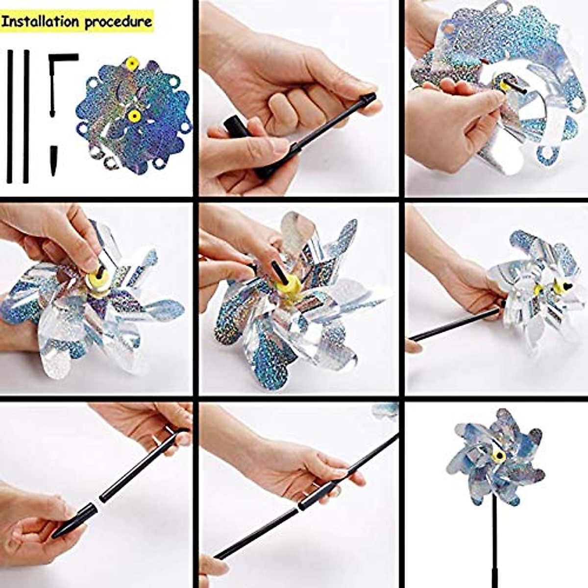 Pinkpaopao 10 PC Garden Outdoor Bird Scaring Magic Device - Reflective Pinwheels with Stakes Extra Sparkly Pin Wheel for Garden Decor Scare Birds Away from Yard Patio Farm