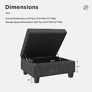 Nolany Ottoman Module for Modular Sectional Sofa, Storage Ottoman Bench for Living Room,Darrk Grey