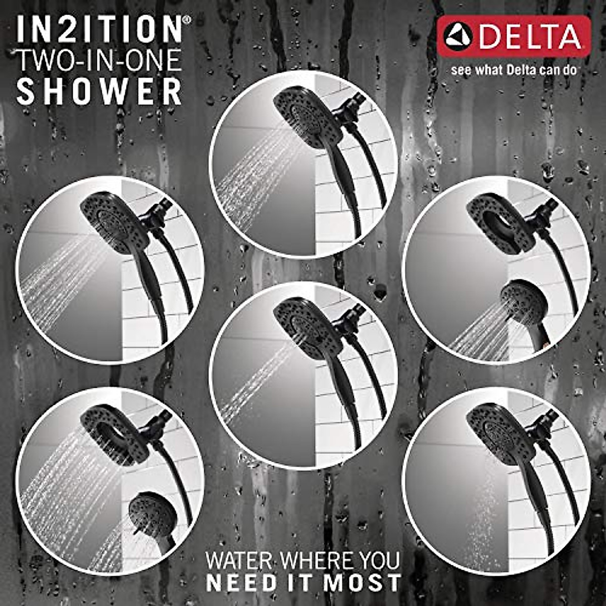 Delta Faucet 4-Spray In2ition Dual Shower Head with Handheld Spray, Matte Black Shower Head with Hose, Showerheads & Handheld Showers, Handheld Shower Heads, Matte Black 58498-BL