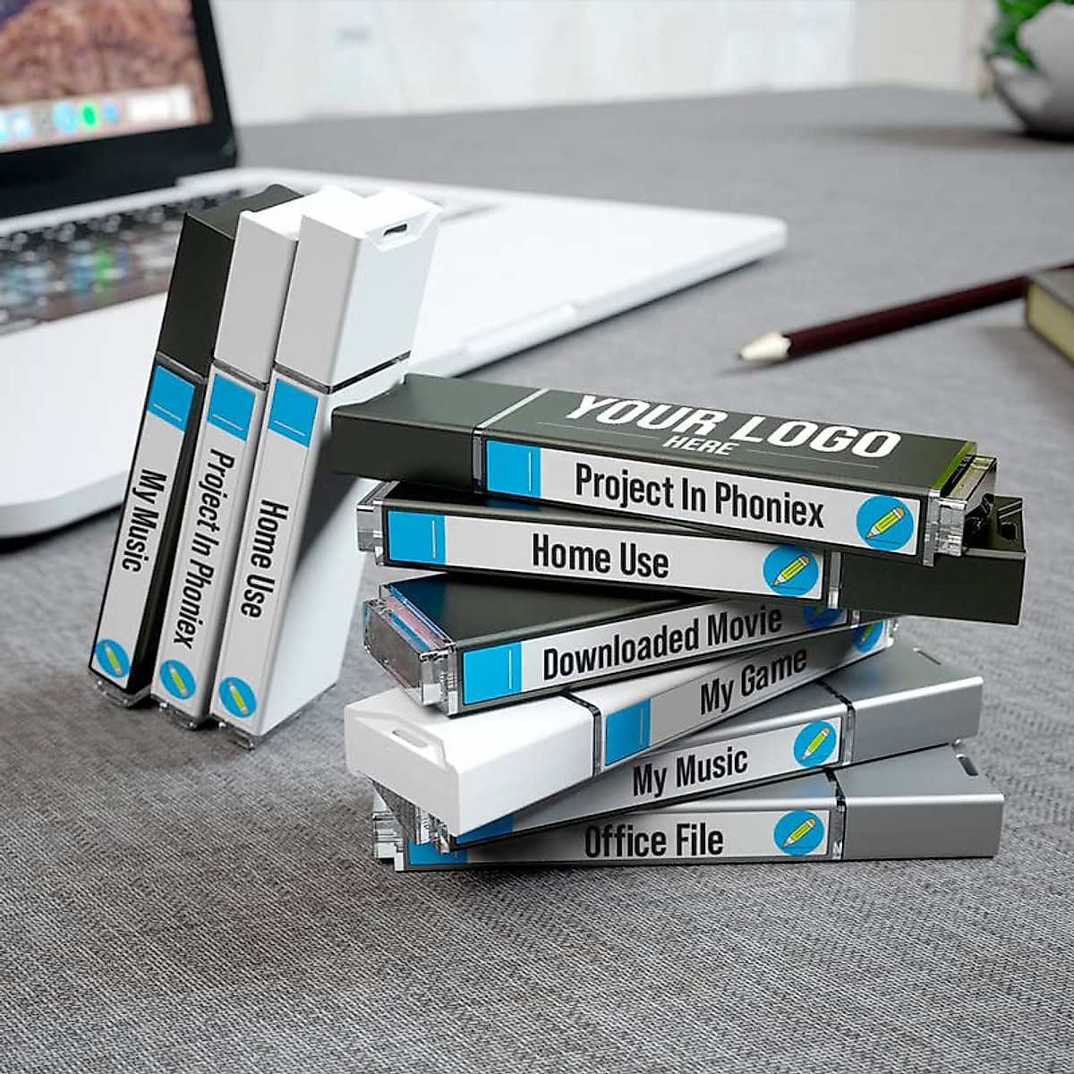 Customized USB Flash Drive Personalized Memory Stick with Writable Labels Logo Printed Jump Drive 8GB 100 PACK