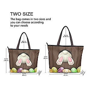 Tote Bag for Women Easter White Bunny Bottom Eggs On Wooden Large Utility Shoulder Handbag Top Handle