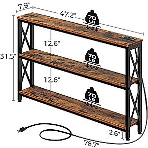 Rolanstar Bookshelf 6 Tier with 4 Hooks, Industrial Wood Bookcase, Vintage Storage Rack with Open Shelves Bundle Console Table