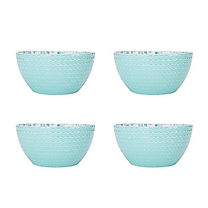 Pfaltzgraff Venice 16-Piece Stoneware Dinnerware Set, Service for 4, Aqua/White -
