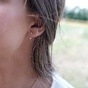 Double CZ Ear Jacket Front & Back Earrings - .925 Sterling Silver