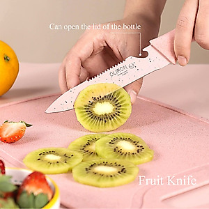 Knife Set of 7, Professional Stainless Steel Japanese Kitchen Knife Set with Cutting Board and Acrylic Stand, Non-Stick Coating Cooking Knife with Gift Box for Women Gifts (Pink)