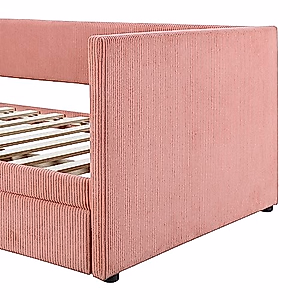 Merax Twin Size Corduroy Daybed with Two Drawers and Wood Slat,Sofa Bed Frame for Bedroom,Girls,Pink
