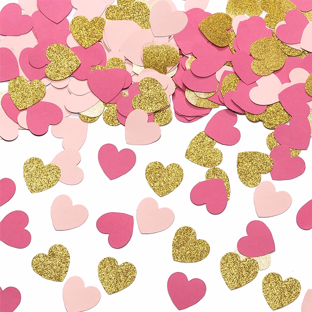 Hot Pink Gold and Pink Heart Confetti Table Decoration for Love Valentine's Day Baby Shower Birthday Wedding Bridal Hen Party,1.2 inch in Diameter,200 Counts