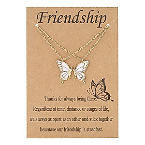 Friendship Necklace 2 Best Friend Friendship Gifts for Women Friends, Butterfly Matching Bestie BFF Necklace Gifts for Girls Women Friends Female Long Distance Birthday Christmas Valentines Day Gifts (Gold)