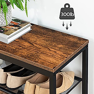 HOOBRO Shoe Bench, 3-Tier Shoe Rack, Industrial Shoe Organizer Storage Bench, 29.5 inches Entry Bench with Mesh Shelves, for Entryway, Living Room, Hallway, Easy Assembly, Rustic Brown BF75HX01