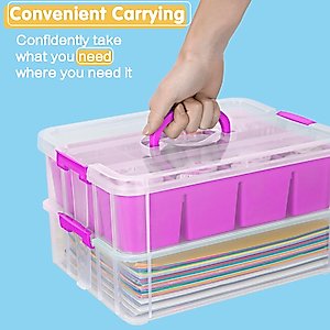 TERGOO 2 Layer Plastic Storage Containers with Removable Tray, Multipurpose Stack & Carry Box with Lid, Portable Craft Organizers and Storage Bin for Organizing Art & Craft Supplies, Crayon(Purple)