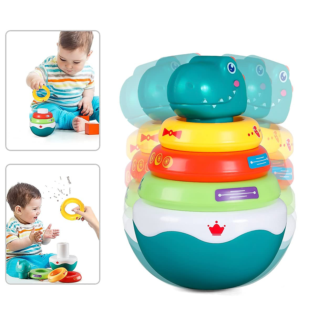 Chibon Roly Poly Baby Development Toys 6 to 12 Months, Weeble Wobble Tummy Time Toys, Dinosaur Tumbler Wobbler Toys for Infant Boy Girl Gifts