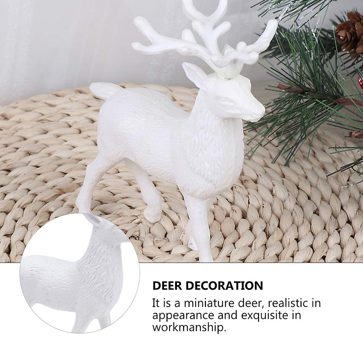 ABOOFAN 5Pcs Christmas Reindeer Figurines White Mini Deer Statue Miniature Ornaments Table Decoration Cake Toppers for Christmas Craft DIY Party Garden Yard Decor Supplies 5.5 Inches