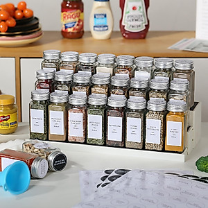 Skiileor 25 Pcs Spice Jars with Labels- Glass Spice Jars with Labels,Shaker Lids, Funnel, Chalk Pen, Brush，4oz Seasoning Containers Bottles for Spice Rack, Cabinet, Drawer