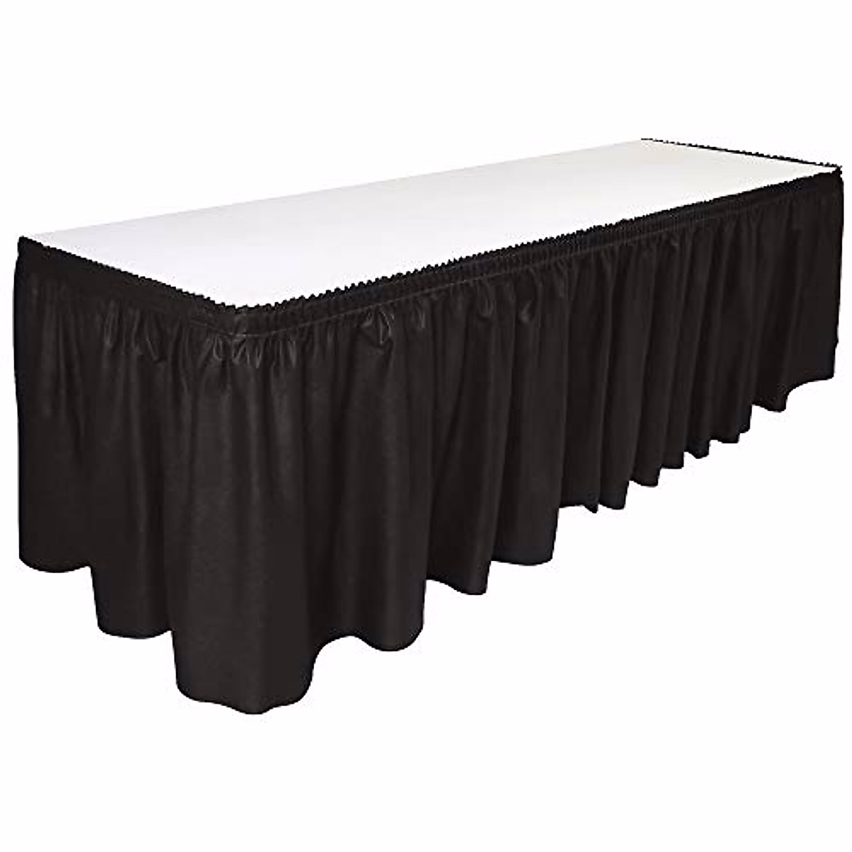 DecorRack Table Skirt, 29 in x 14 ft -BPA Free- Plastic Tableskirt, Disposable, Reusable, Rectangular Tablecloth Skirt, Black (1 Pack)