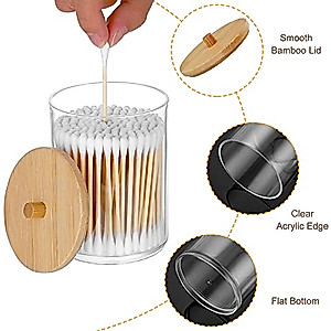 Hipiwe Acrylic Qtip Holder Dispenser with Lid 4-Pack Clear Apothecary Jars Vanity Makeup Organizer Bathroom Accessories Storage Canisters for Cotton Ball Swab Round Pads Floss