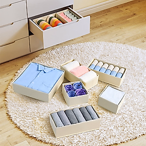 DIMJ Drawer Organizer Clothes, 12 Pack Dresser Organizer, Foldable Closet Organizers and Storage, Fabric Dresser Drawer Organizers, Drawer Dividers for Nursery, Baby Clothes, Underwears, Sock (Beige)