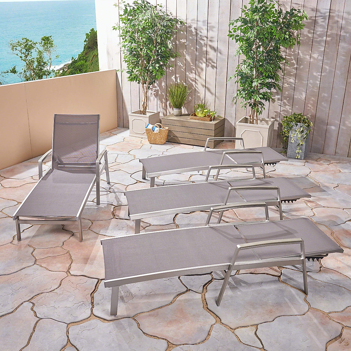 Christopher Knight Home Joy Outdoor Mesh and Aluminum Chaise Lounge (Set of 4), Gray