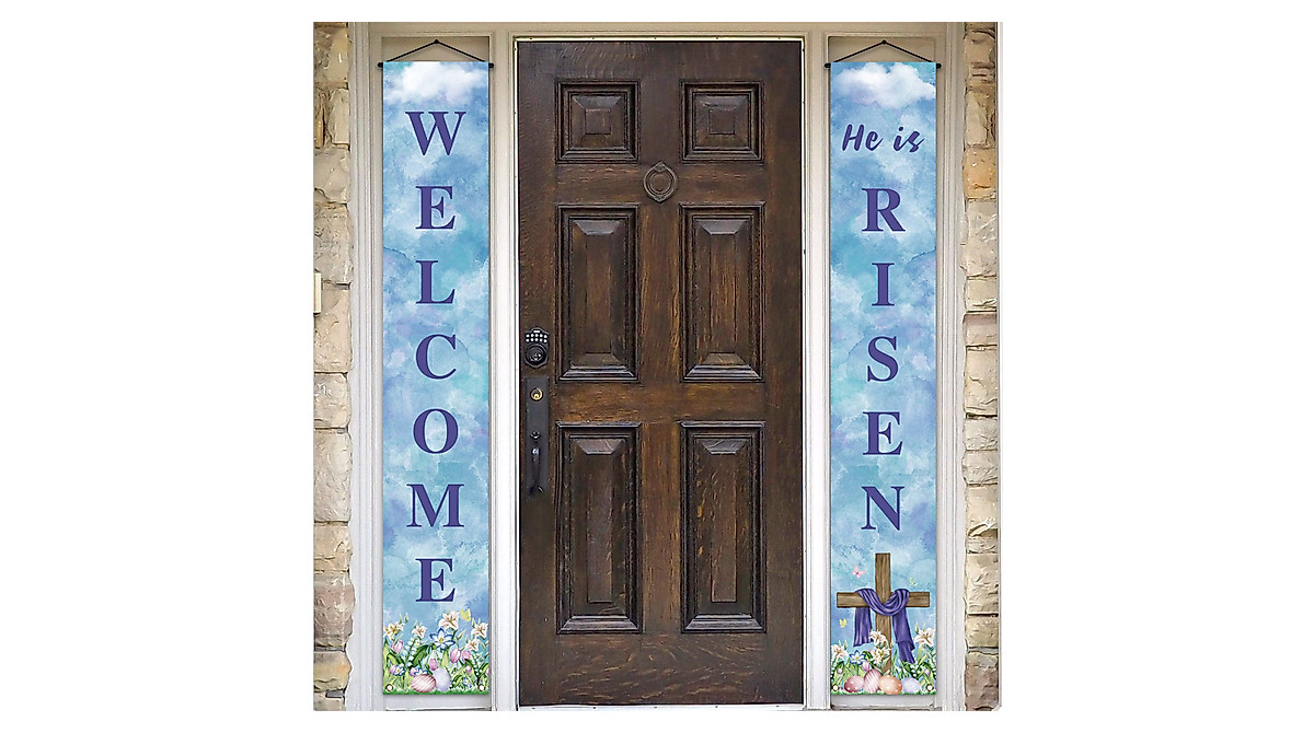 Easter Porch Banner - He is Risen Religious Door Decor