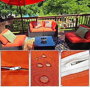 FLYMEI Patio Cushion Covers 24x22x4 Waterproof Outdoor Cushion Cover Replacement 4Packs Outdoor Seat Cushion Slipcover for Outdoor Rattan Chair Sofa, Orange, Halloween Decor
